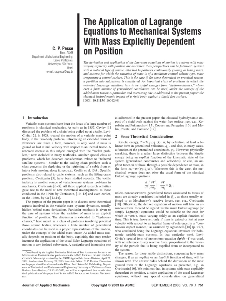 The Application of Lagrange Equations | PDF | Lagrangian Mechanics | Force
