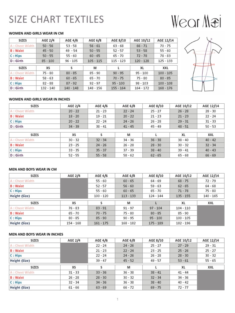 Wear Moi Dance Size Chart | Download Free PDF | Human Body | Consumer Goods