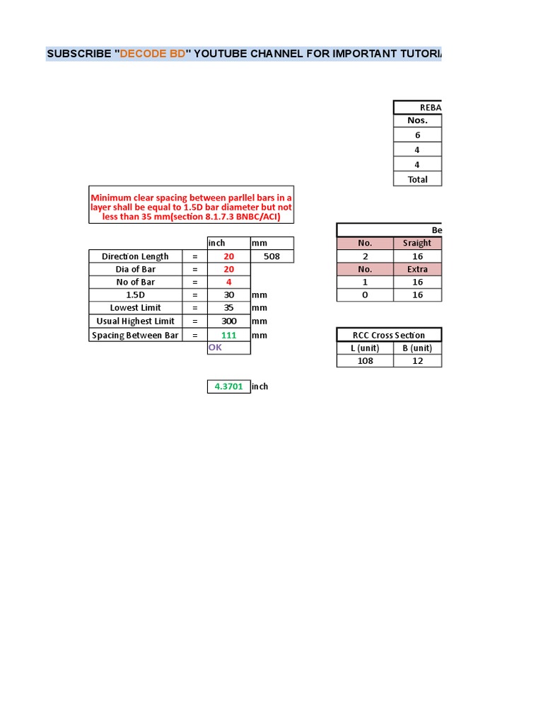 Beam Reinforcement Calculation | PDF | Beam (Structure) | Stress ...