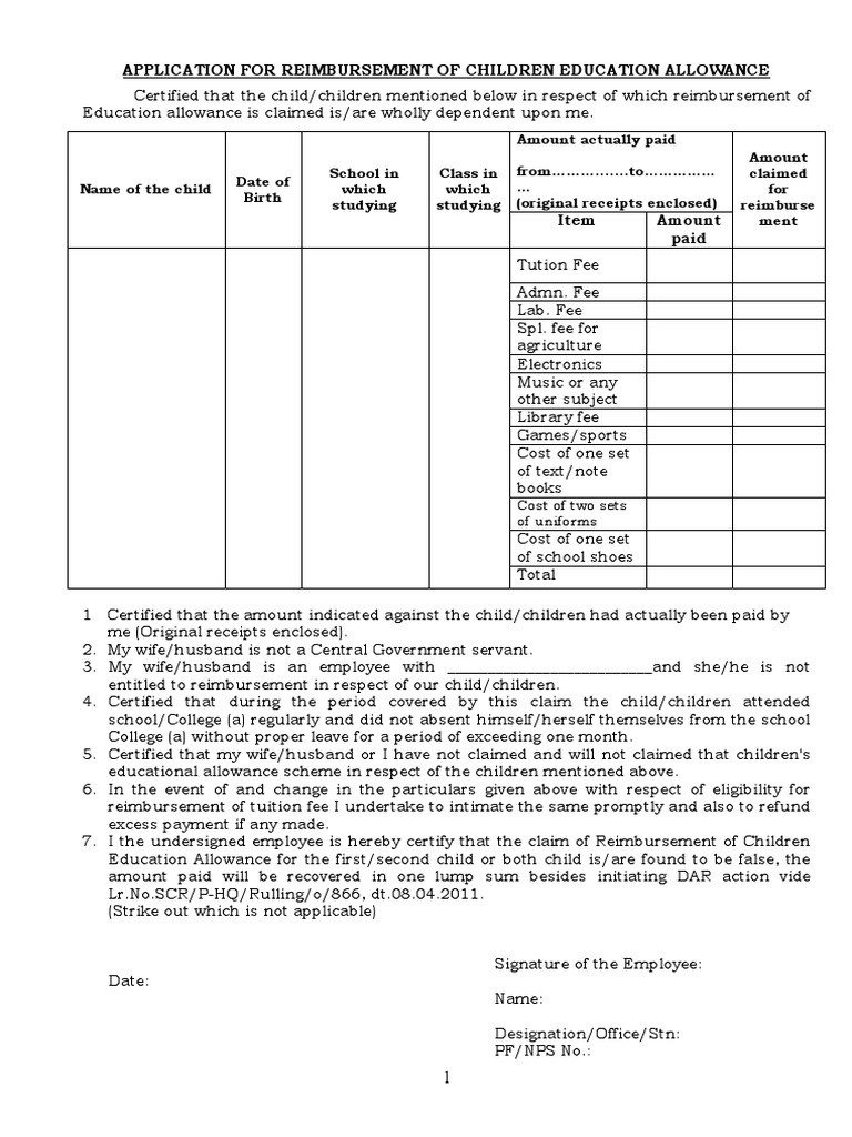Proforma of Reimbursement of Tution Fees | PDF | Services (Economics) | Economies