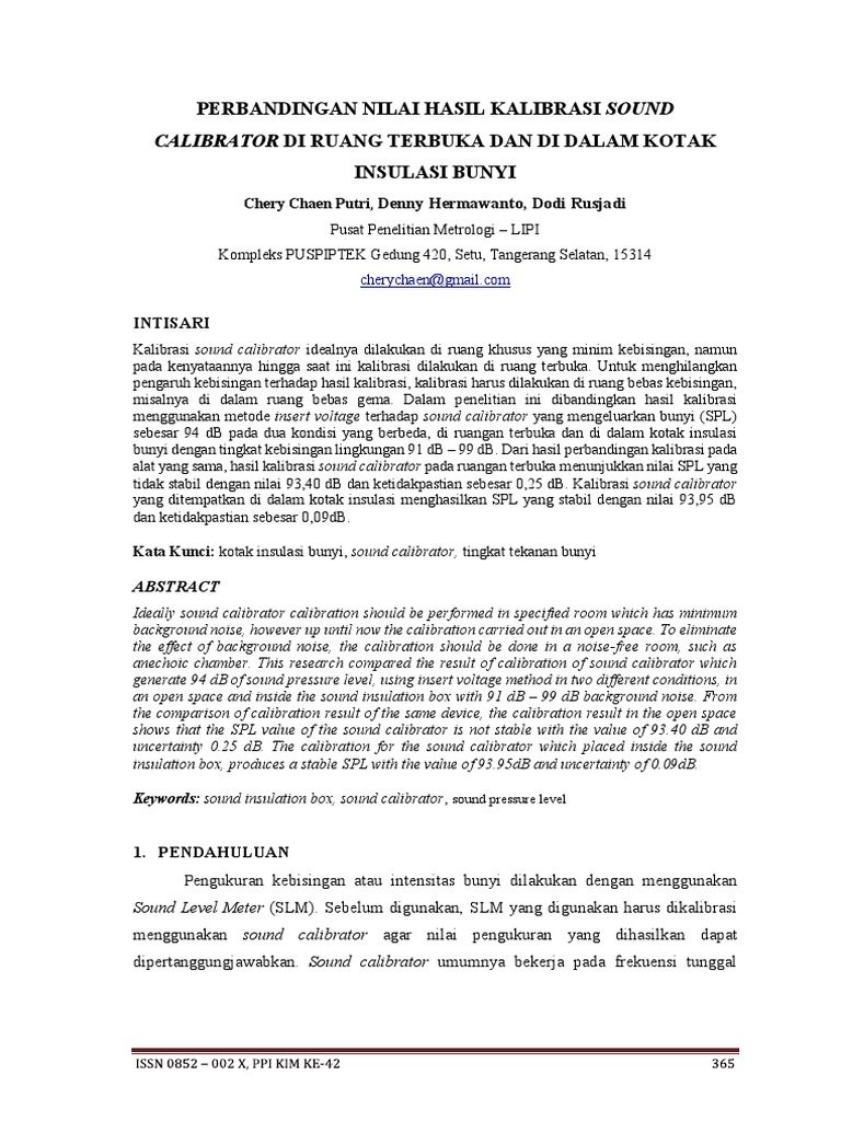 Kalibrasi Sound Calibrator: Ruang Terbuka vs Insulasi | PDF