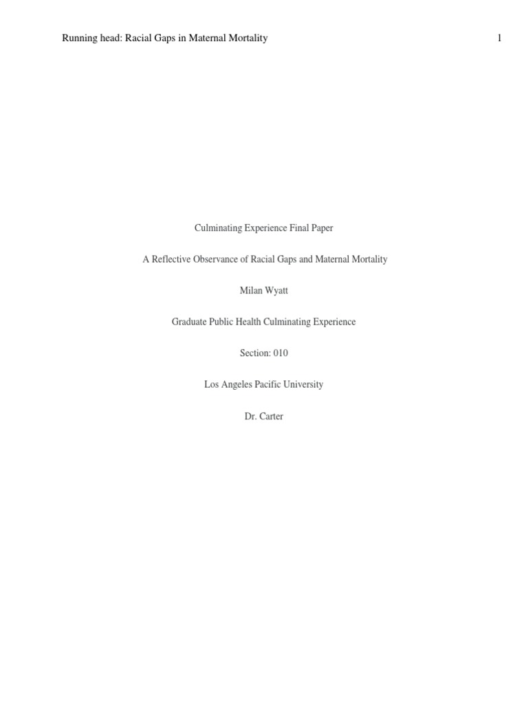 MPH 690 Culminating Experience Final Paper | PDF | Maternal Death ...