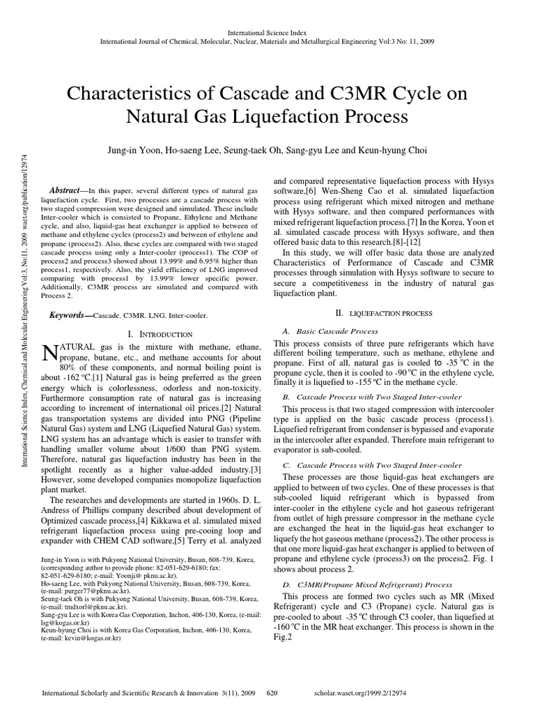 Cascade and C3MR Processes in LNG | PDF | Natural Gas | Liquefied ...