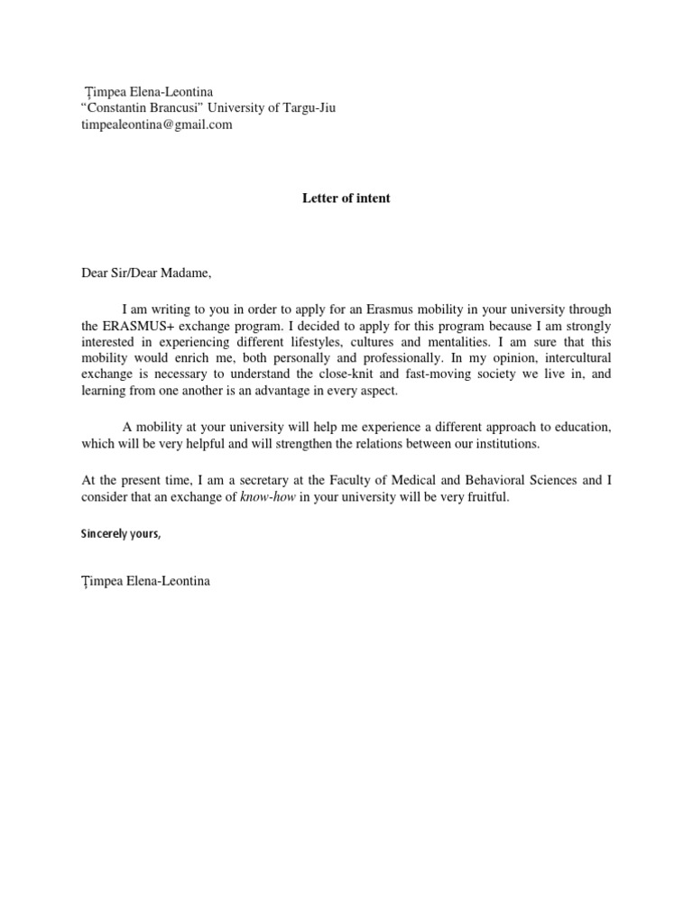 Letter of Intent - Training Programme LEO | PDF