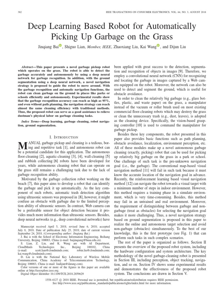 Deep Learning Based Robot For Automatically Picking Up Garbage On The ...