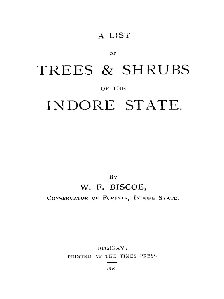 Trees and Shrubs of Indore State | PDF | Trees | Wood
