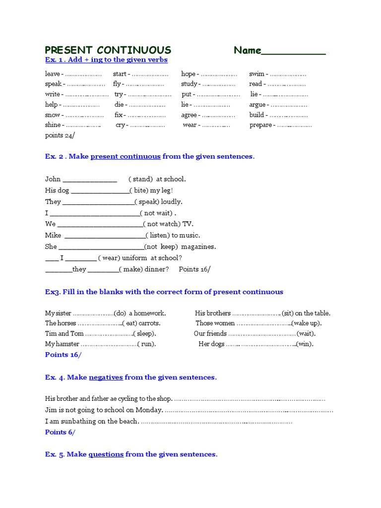 Present Continuous Test | PDF | Syntactic Relationships | Grammar