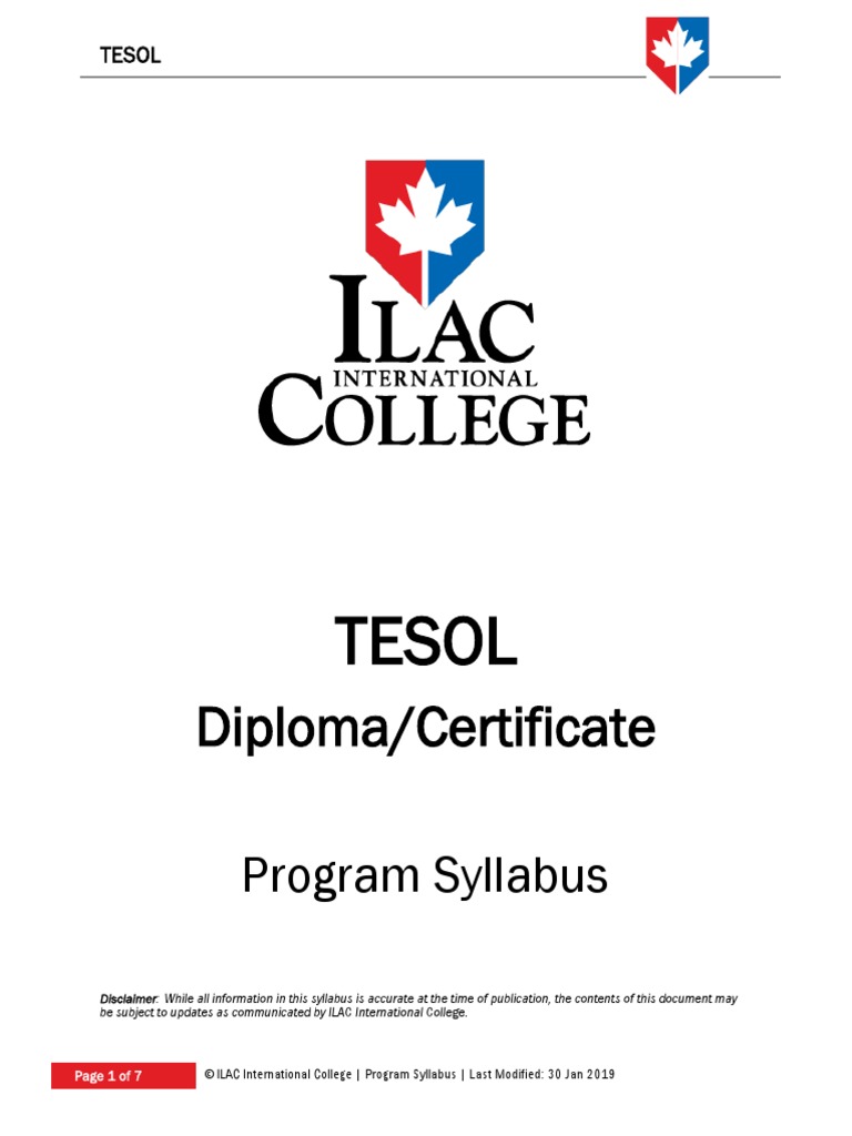 TESOL Syllabus | Download Free PDF | English As A Second Or Foreign ...