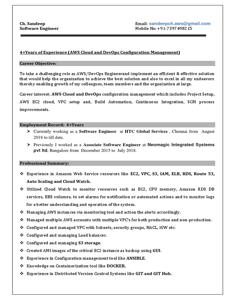 Sandeep Aws - Devops Resume | PDF | Cloud Computing | Amazon Web Services