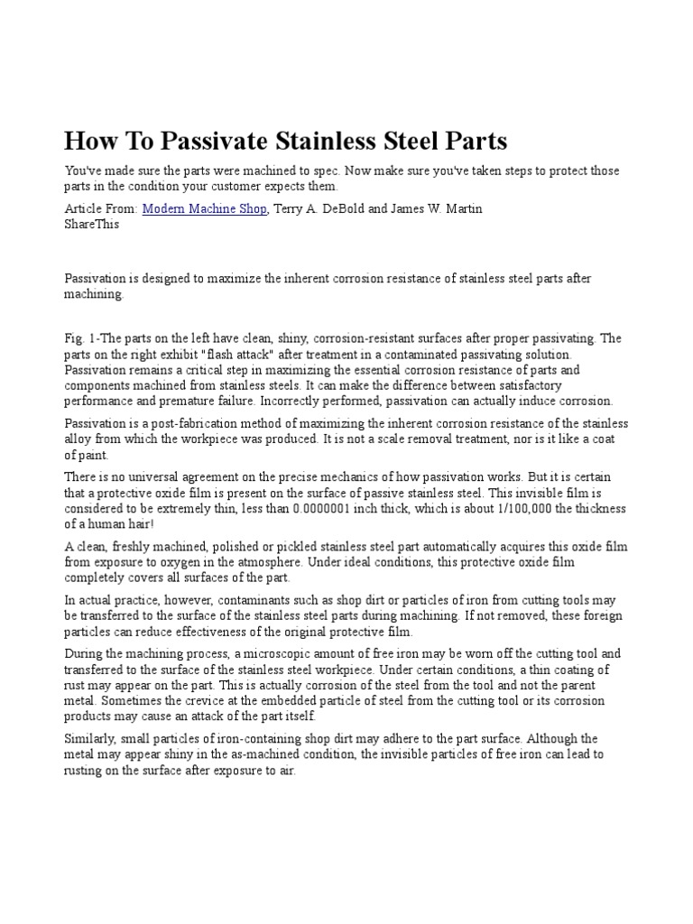 How To Passivate Stainless Steel Parts | PDF | Stainless Steel | Corrosion