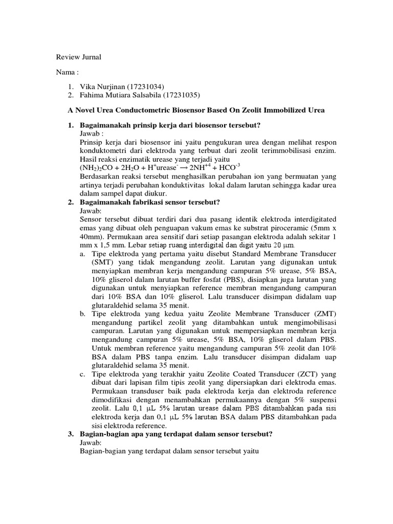Review Jurnal Biosensor (Vika Dan Fahima) | PDF