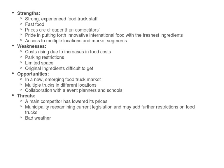SWOT Analysis Food Truck | PDF