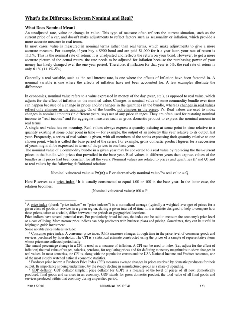 Nominal Vs Real | PDF | Real Versus Nominal Value (Economics) | Gross ...