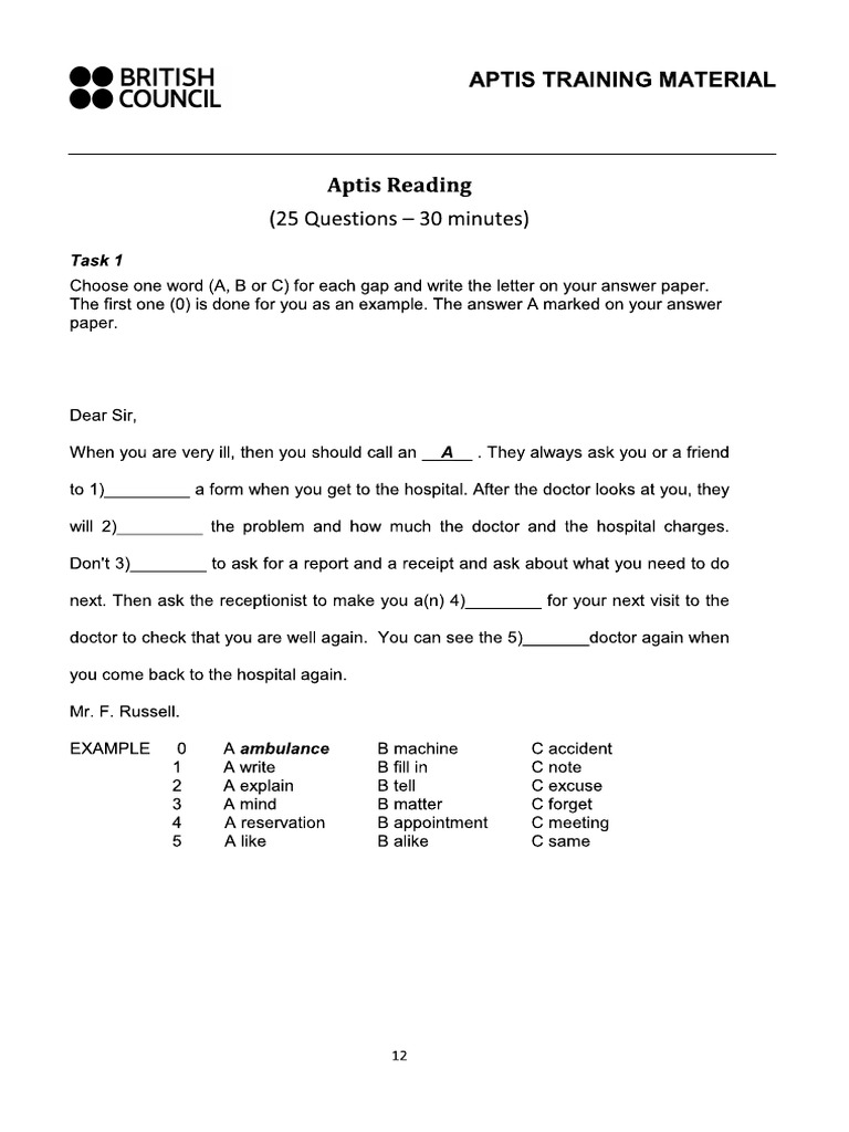 Aptis Reading 12-16 PDF | PDF