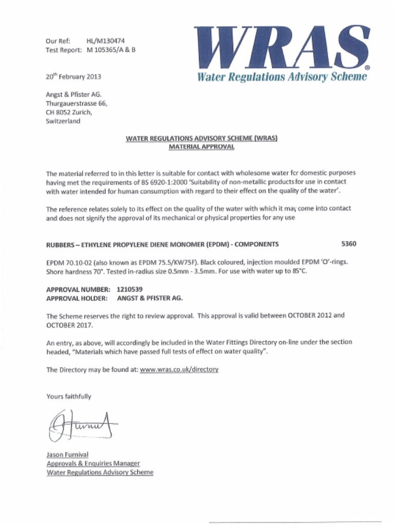 WRAS Certificate EPDM | PDF