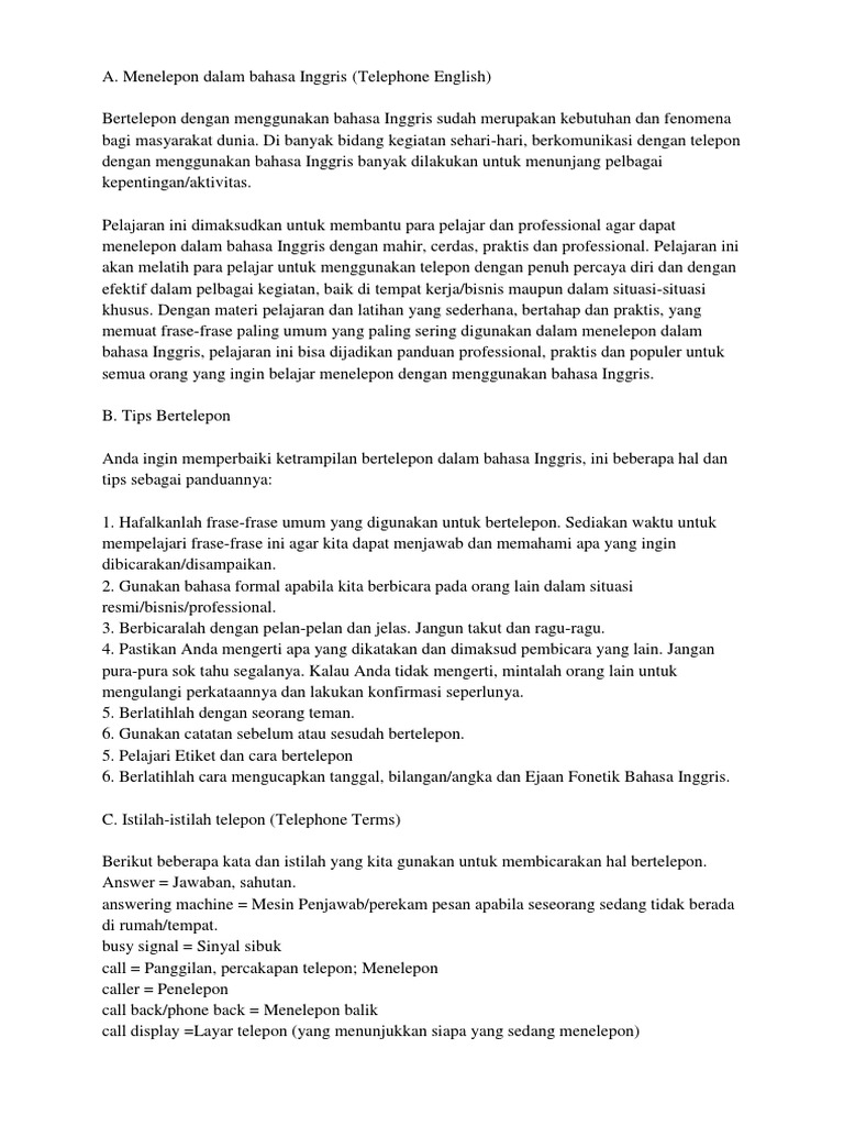 Contoh Dialog Bertelepon Dalam Bahasa Inggris | PDF | Karier ...