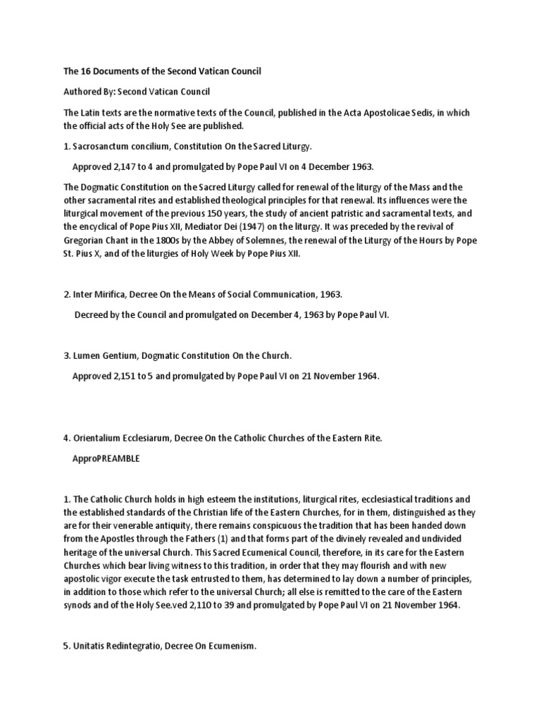 The 16 Documents of The Second Vatican Council | PDF | Second Vatican ...