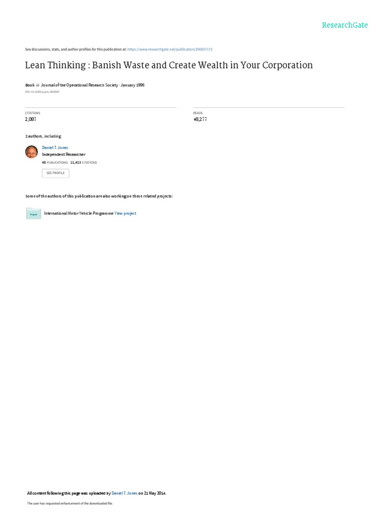 Lean Thinking Banish Waste and Create Wealth in Yo | PDF | Lean Manufacturing | Inventory