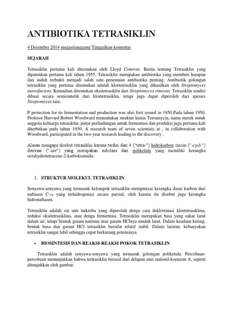 ANTIBIOTIKA TETRASIKLIN - Tug Biokim | PDF | Kesehatan Holistik
