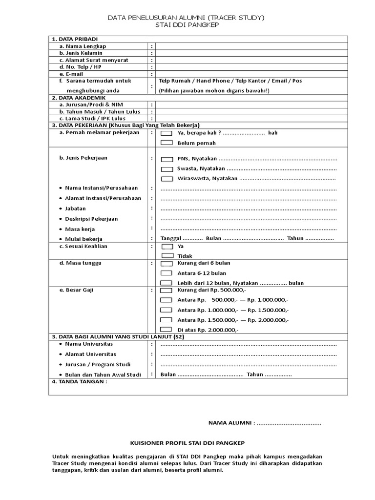 FORM-TRACER-STUDY-STAI DDI Pangkep | PDF