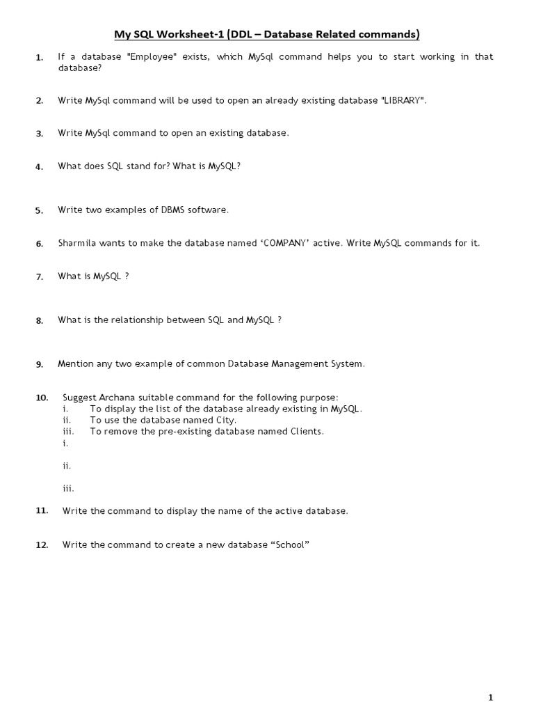 All Worksheets MYSQL | PDF | Databases | Table (Database)