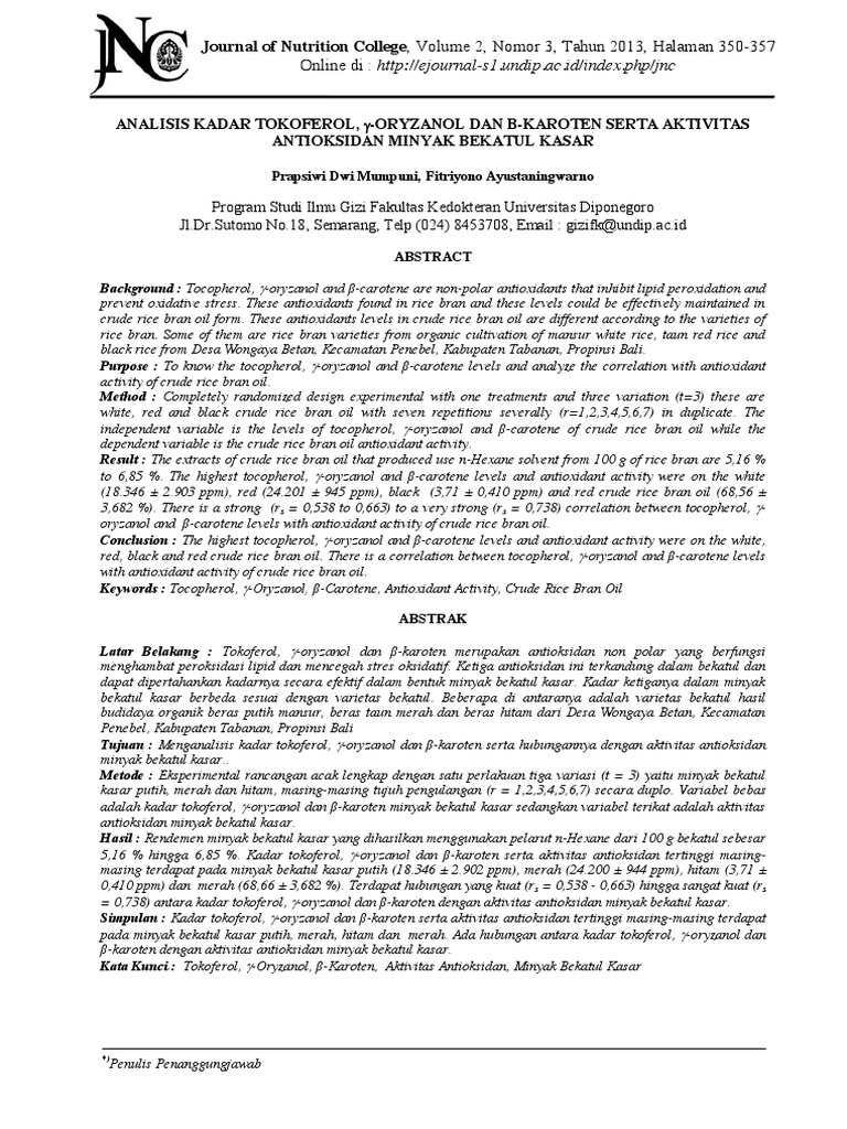 Ekstraksi Minyak Bekatul Dengan Metode Soxhlet Dan Pelarut N-Heksan ...