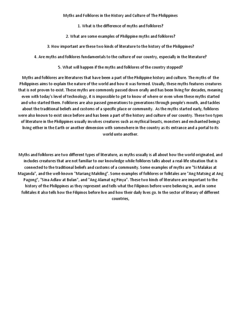 Myths and Folklores in The History and Culture of The Philippines | PDF ...