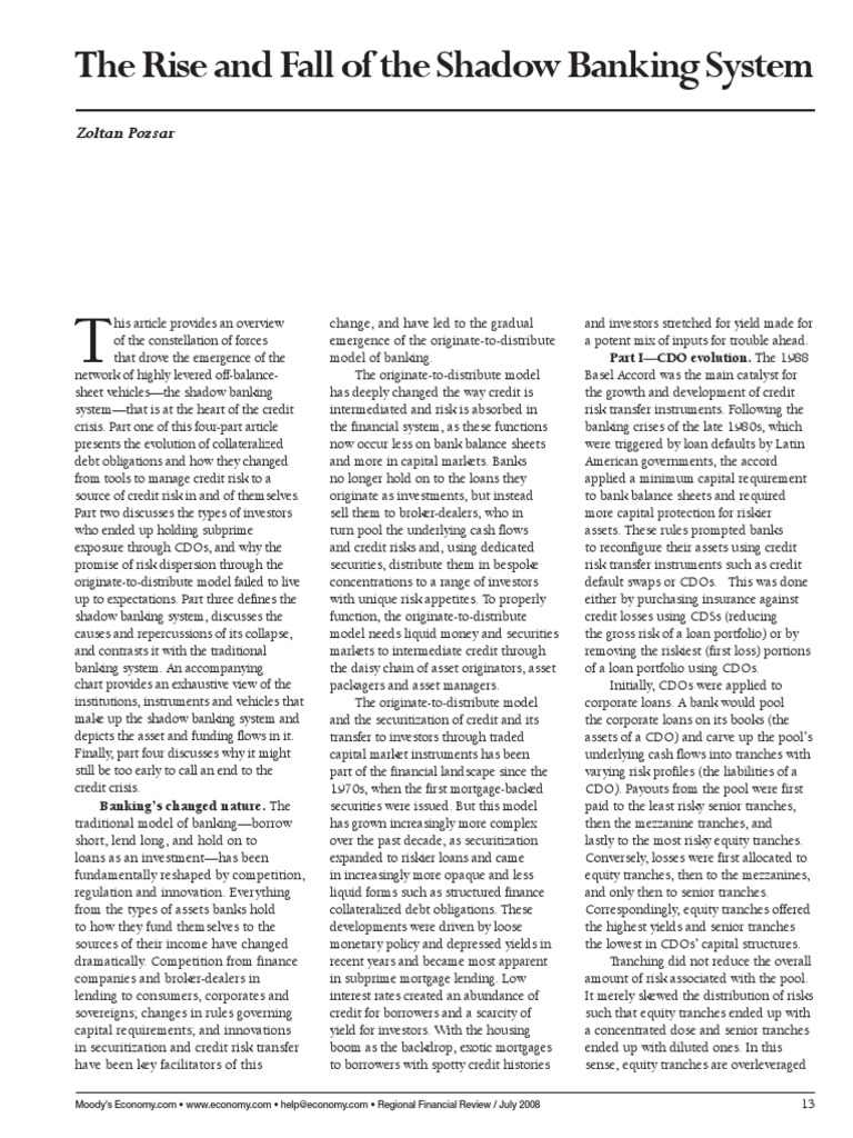 The Rise and Fall of The Shadow Banking System, Zoltan Pozsar | PDF ...