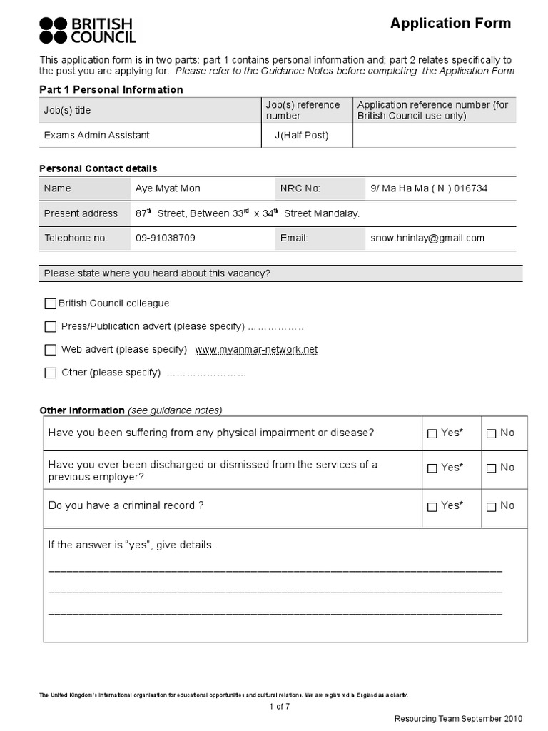 External Application Form - British Council Actual | PDF | Disability | Competence (Human Resources)