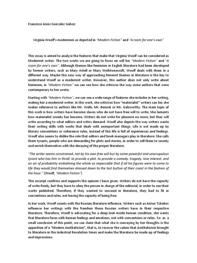 Modernism in Virginia Woolf Modern Ficti | PDF | Virginia Woolf | Writers