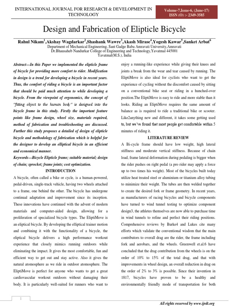 Elliptical Bicycle Design and Fabrication | PDF | Steel | Strength Of ...