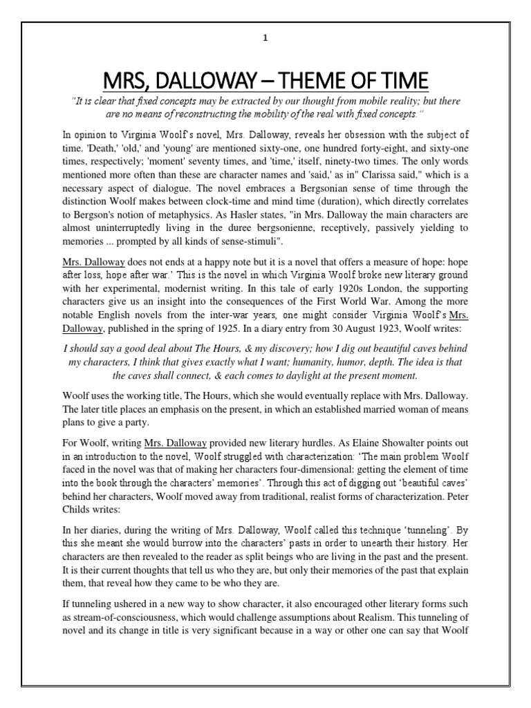 Theme of Time in Mrs. Dalloway | PDF | Mrs Dalloway | Virginia Woolf