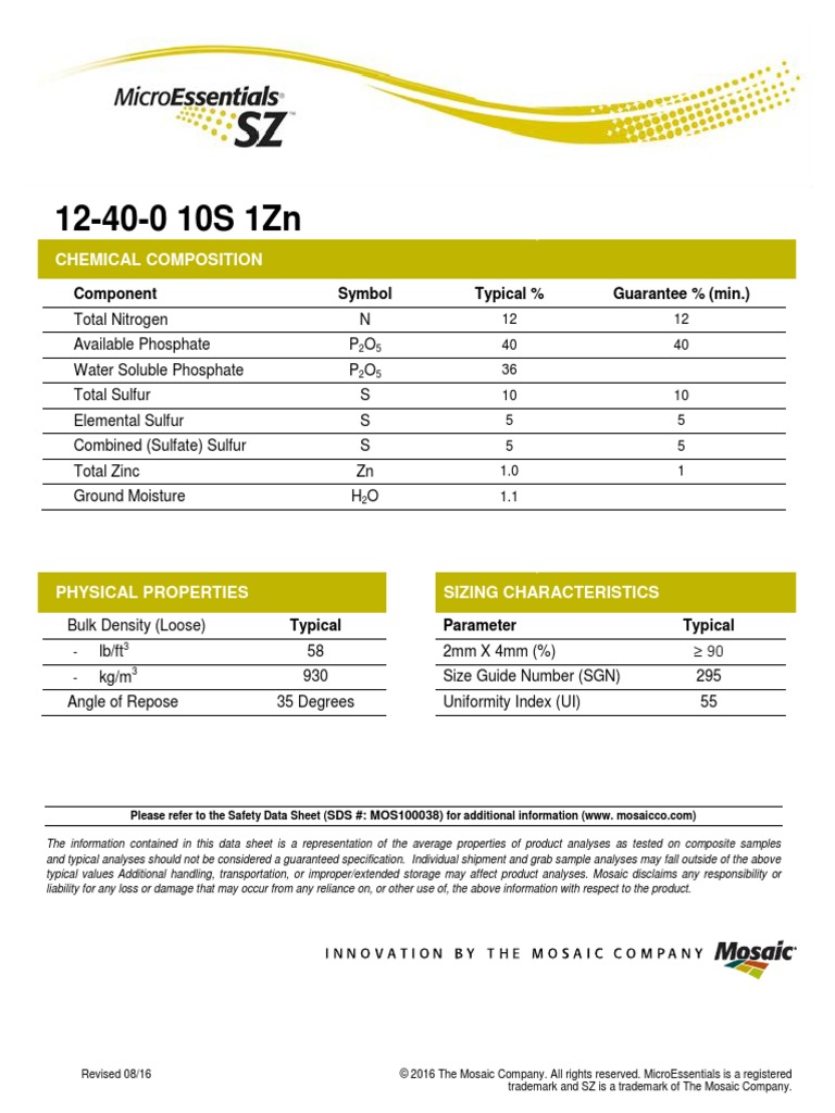 MicroEssentials SZ PDS | PDF | Sulfur | Chemical Substances
