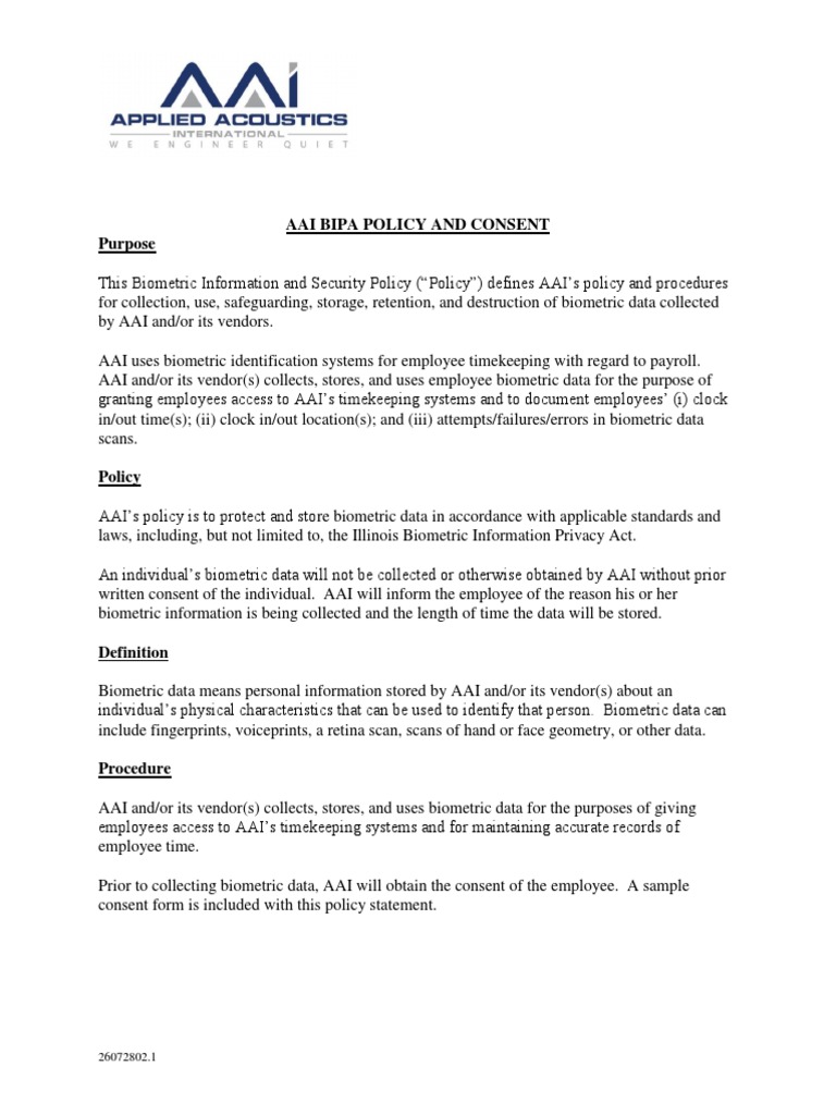 Sample Biometric Consent Form | PDF | Biometrics | Data Management