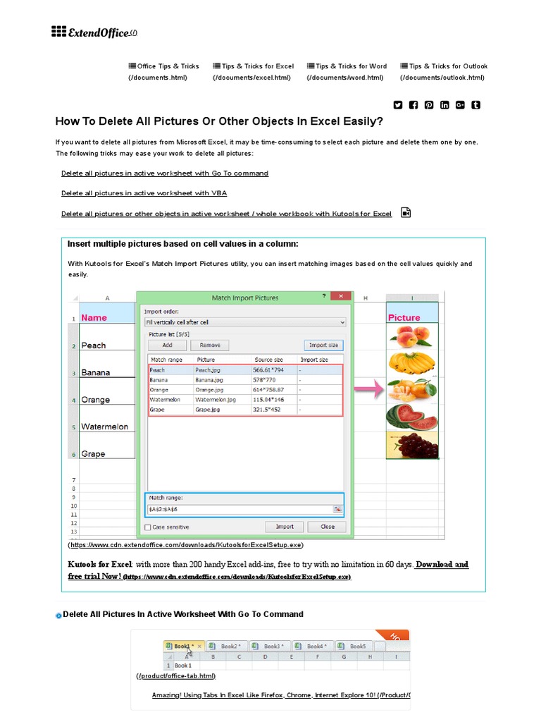 How To Delete All Pictures or Other Objects in Excel Easily | PDF ...