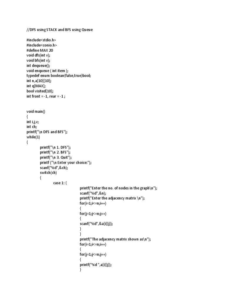 DFS Using STACK and BFS Using Queue | PDF | Theoretical Computer Science | Graph Theory