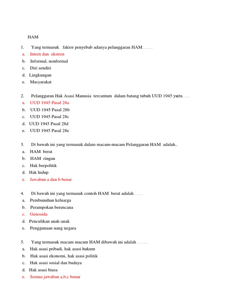 CTH Soal & Jawaban PPKN Materi HAM | PDF