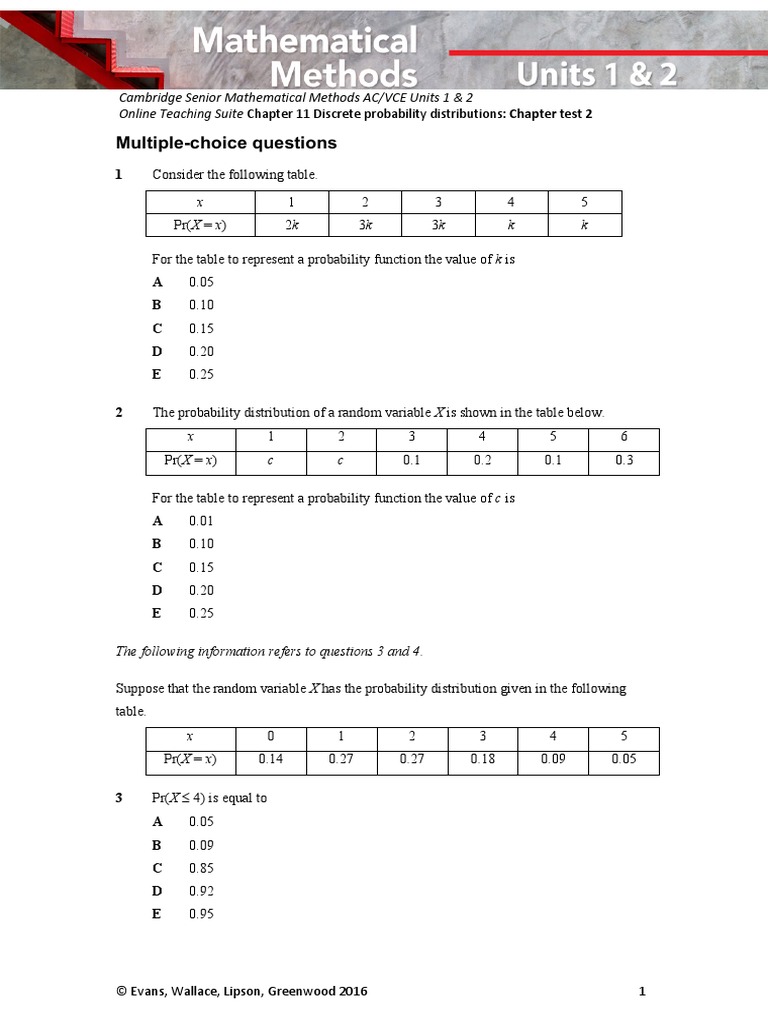 Yr 11 MM Discrete Random Variables (CHP 11 Test 2) | PDF | Random ...