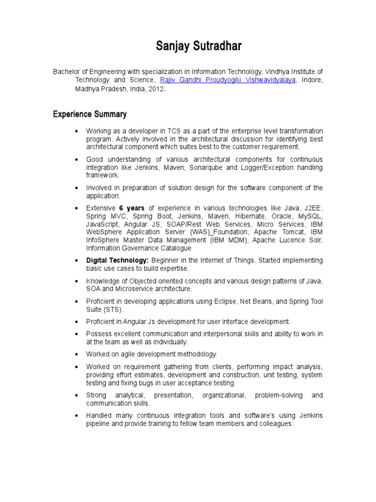 CV Sanjay Sutradhar | PDF | Java (Programming Language) | Customer ... CV Sanjay Sutradhar | PDF | Java (Programming Language) | Customer ...