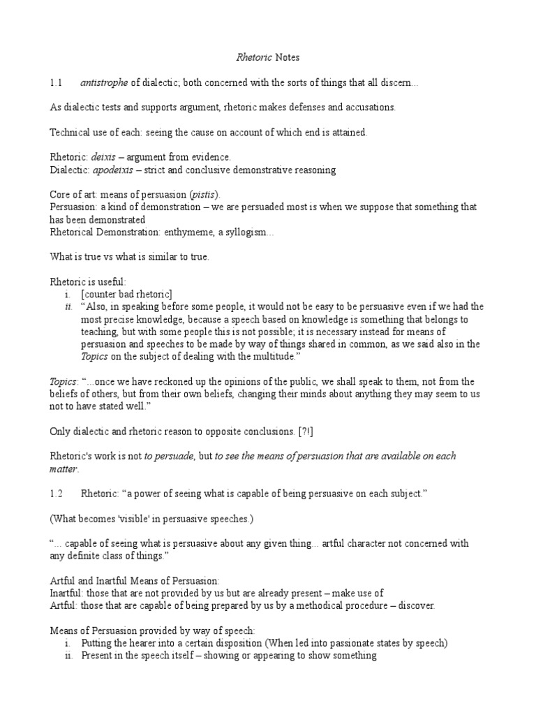 Aristotle Rhetoric Notes | PDF | Rhetoric | Reason