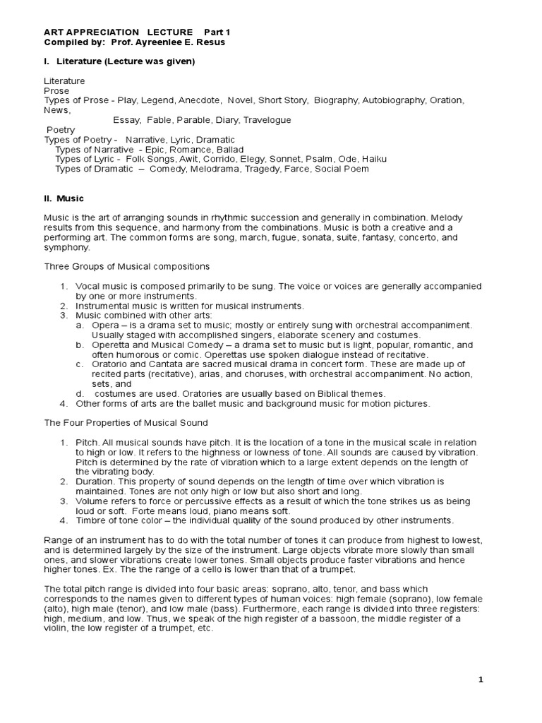 Art Appreciation Lecture 1 | PDF | String Instruments | Musical Instruments