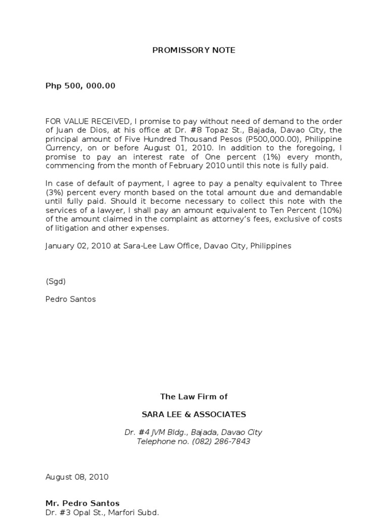 Promissory Note and Legal Complaint | PDF | Promissory Note | Lawsuit