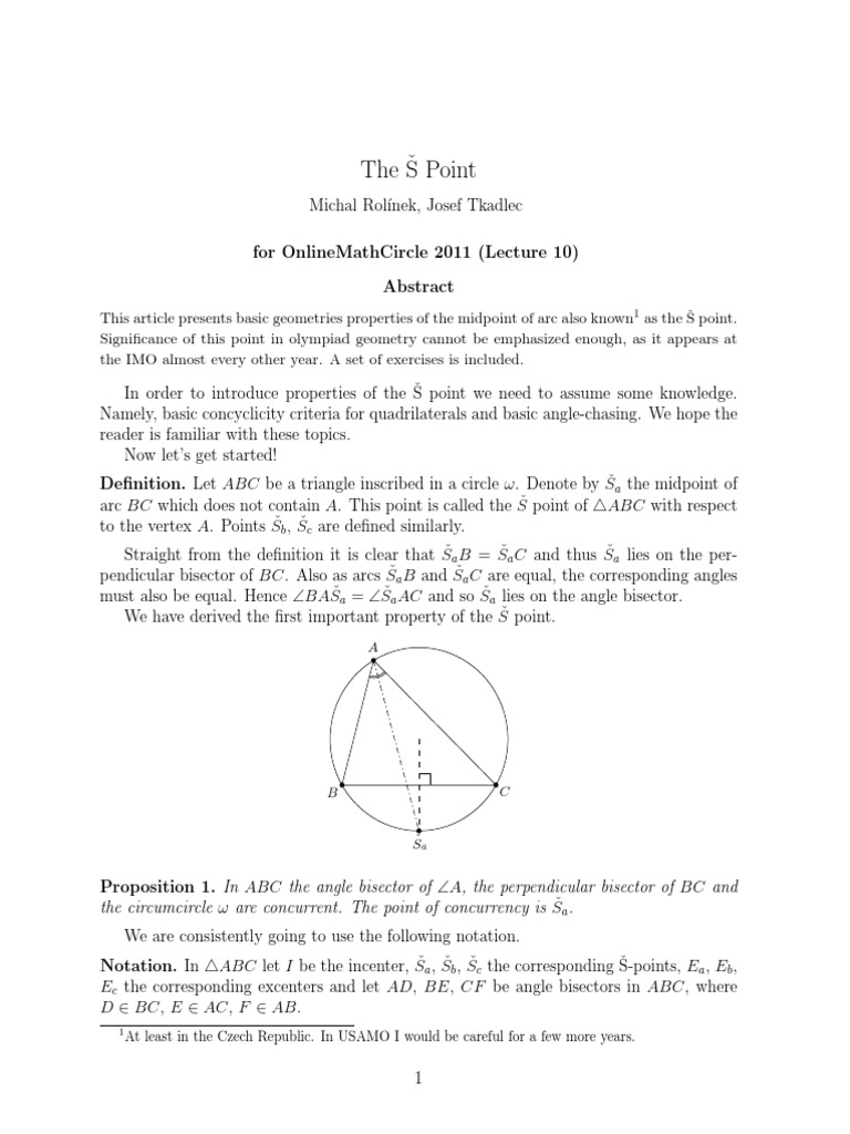 The S Point - Michal Rolinek, Josef Tkadlec | PDF | Triangle | Circle