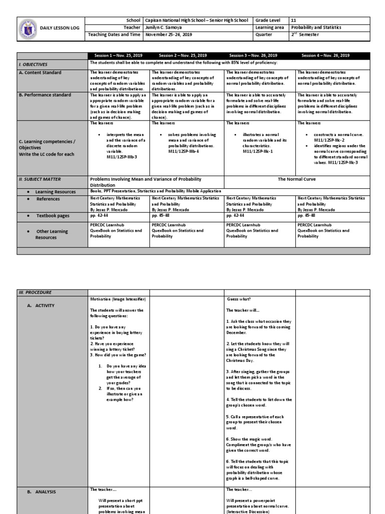 LP For Stat and Prob | PDF | Normal Distribution | Probability Distribution