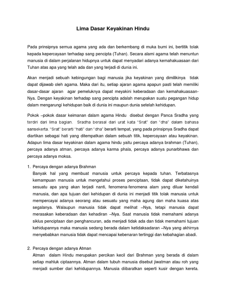 Lima Dasar Keyakinan Hindu | PDF