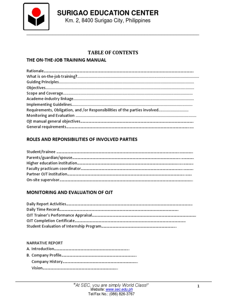Updated Ojt Manual 1 | PDF | Students | Employment