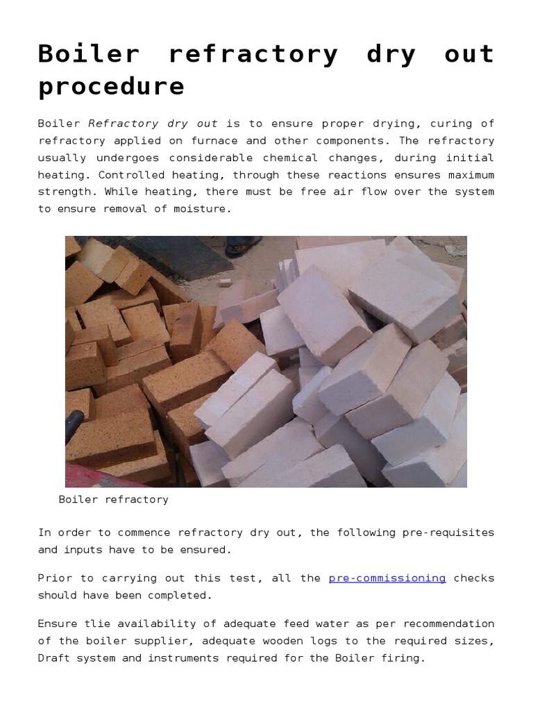 Boiler Refractory Dry-Out Procedure | PDF | Boiler | Refractory