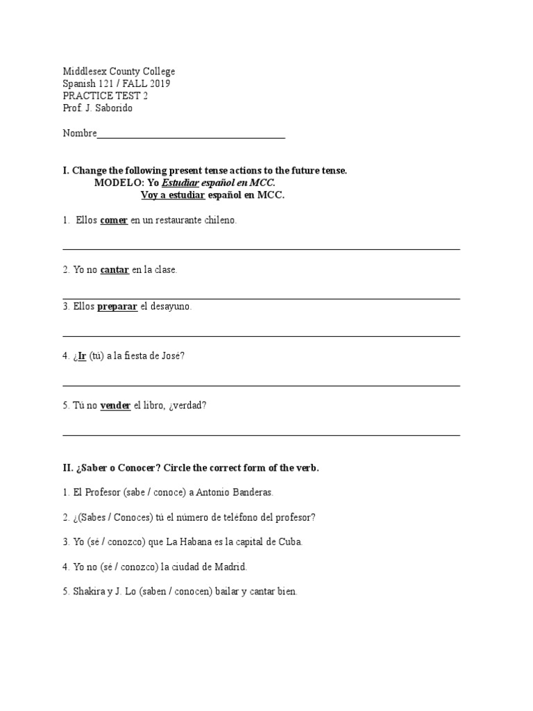 Spanish Practice Test