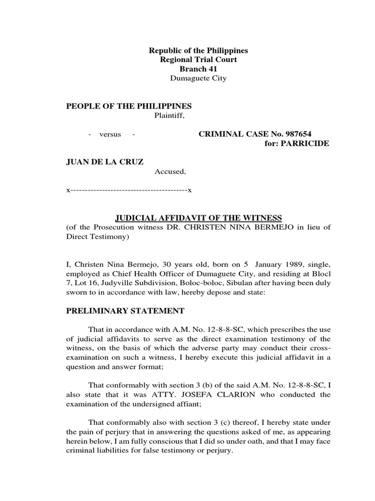 Sample Judicial Affidavit | PDF | Affidavit | Thorax