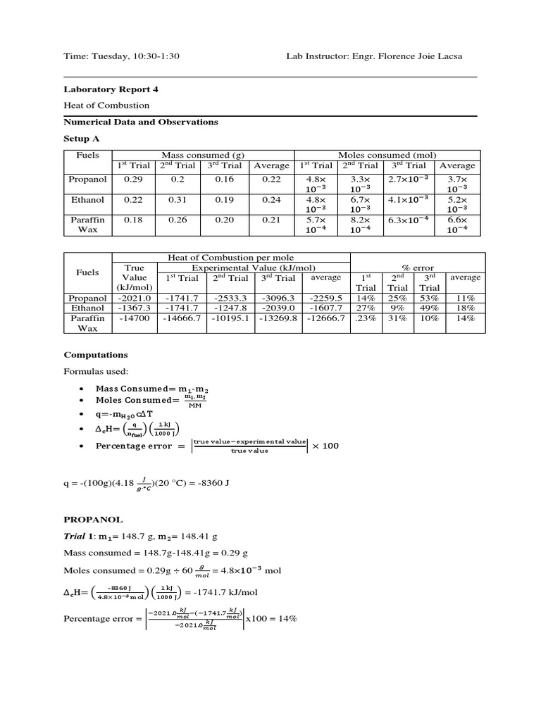 Data and Computation Combustion | PDF | Mole (Unit) | Chemistry